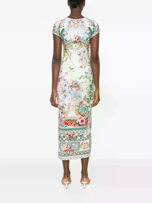 Camilla Floral-print Rhinestone Embellished Midi Dress