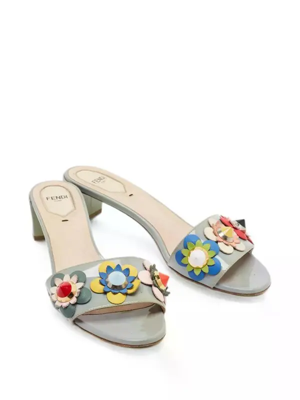 Fendi Flower Embellished Block Heel Sandals