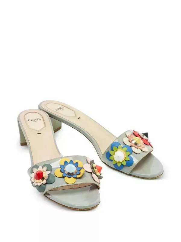 Fendi Flower Embellished Block Heel Sandals