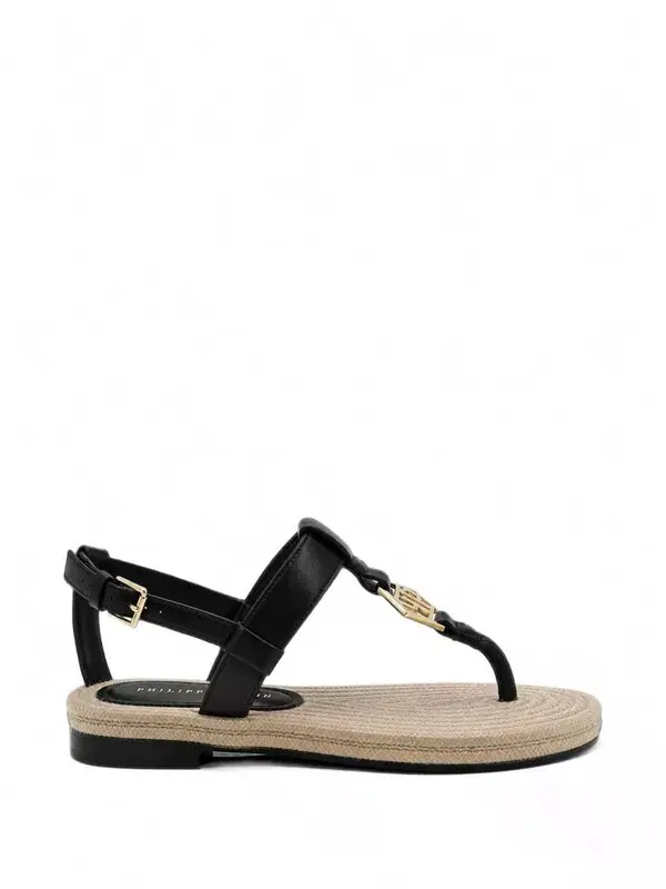 Philipp Plein Nappa Leather Rope Hexagon Sandals - Black