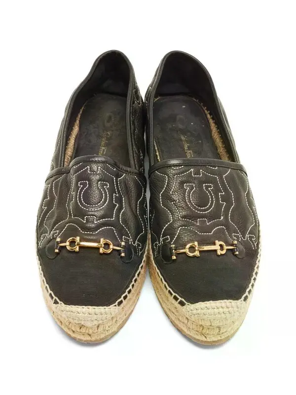 FERRAGAMO Leather Espadrille Flats With Vara Bow And Gancini Hardware