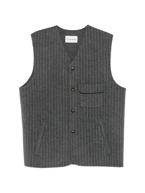 Drole De Monsieur Pinstripe Sleeveless Vest - Grey