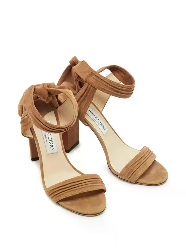 JIMMY CHOO Suede Ruched Ankle-strap Sandals With Bow Detail