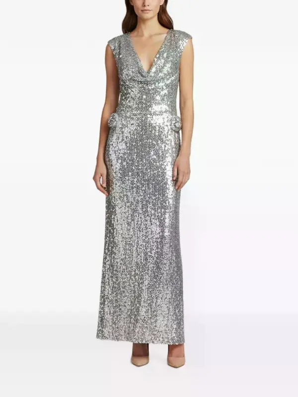 Magda Butrym Sequined Maxi Dress With Rosette Detail