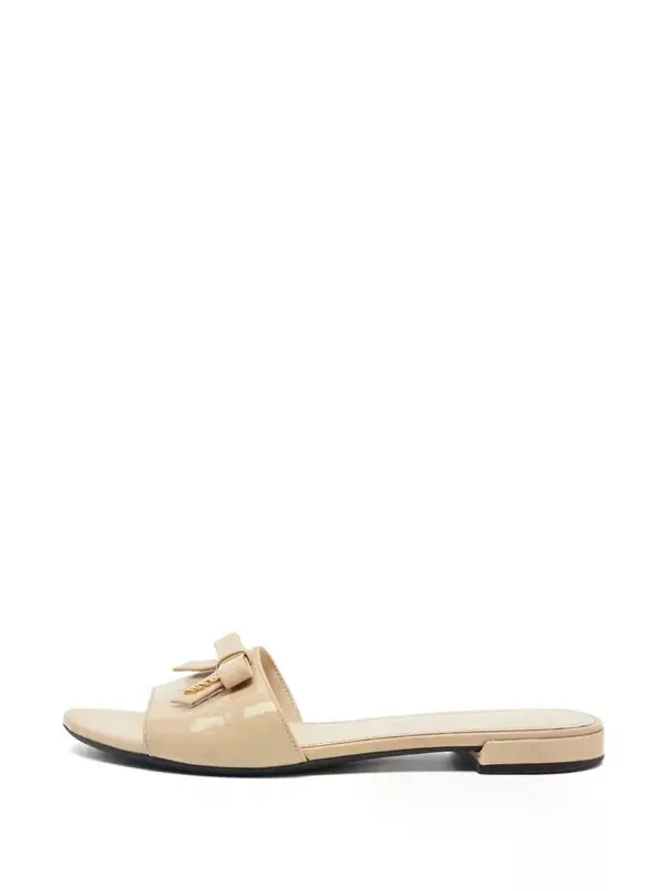 Prada Patent Leather Bow Detail Slide Sandals