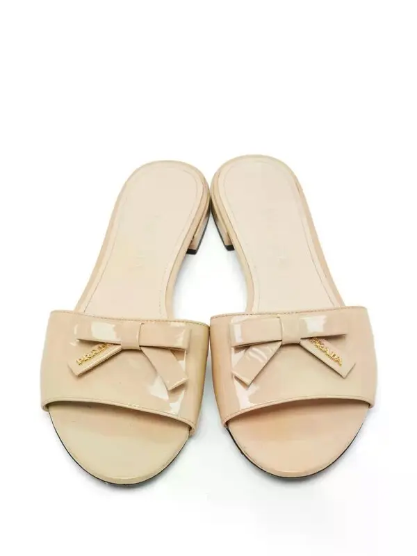Prada Patent Leather Bow Detail Slide Sandals