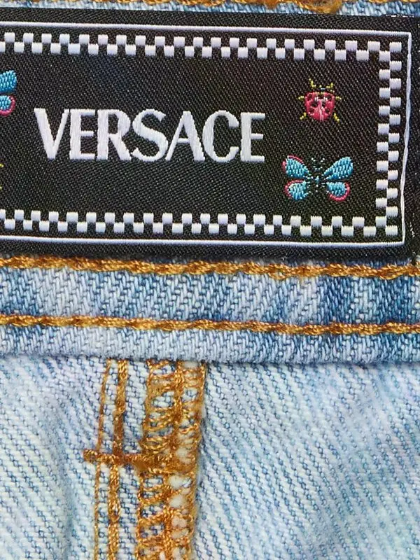 Versace Monogram Print Denim Mini Skirt