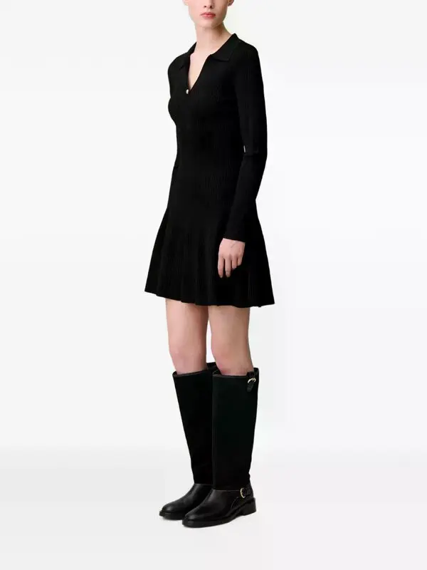 Claudie Pierlot Fine-knit Ribbed Dress With Jewelled Button