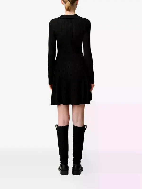 Claudie Pierlot Fine-knit Ribbed Dress With Jewelled Button