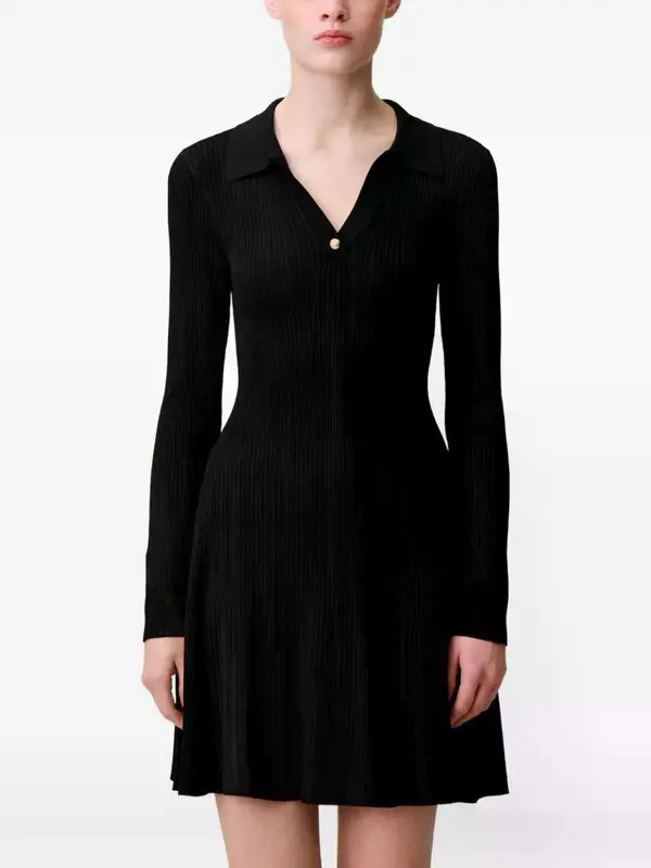 Claudie Pierlot Fine-knit Ribbed Dress With Jewelled Button