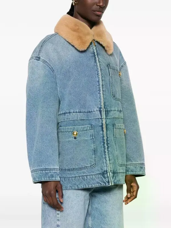 Sandro Faux-fur-collar Denim Coat