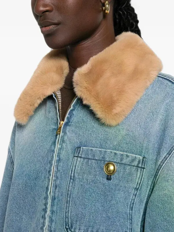Sandro Faux-fur-collar Denim Coat