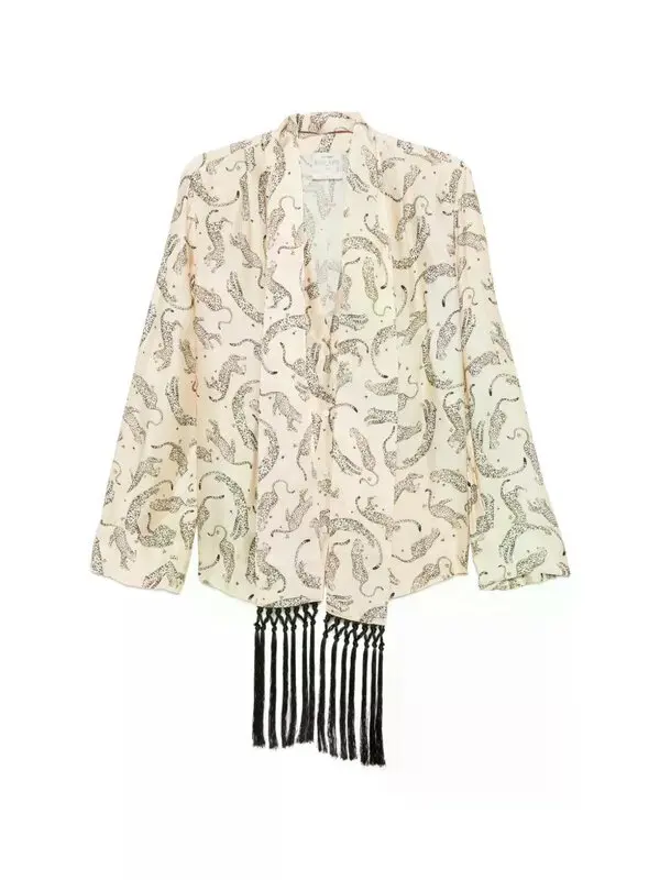 FORTE_FORTE Leopard-print Fringed-scarf Shirt