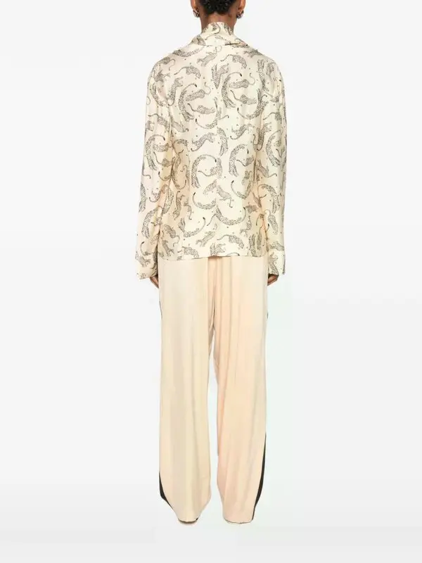 FORTE_FORTE Leopard-print Fringed-scarf Shirt