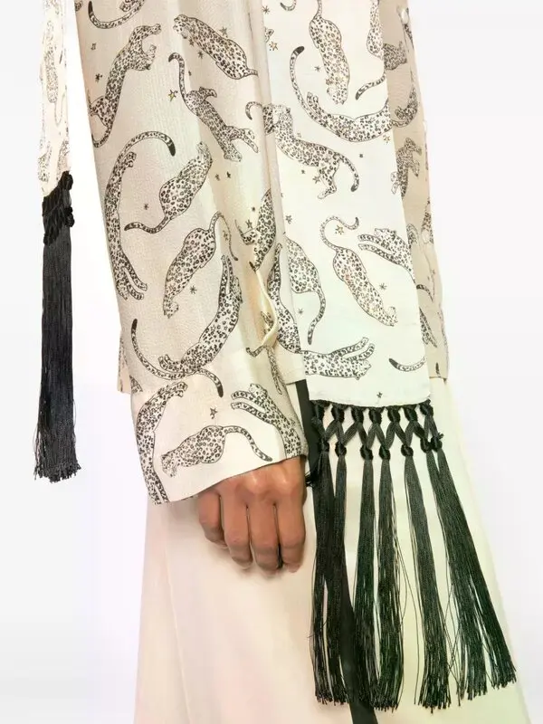 FORTE_FORTE Leopard-print Fringed-scarf Shirt
