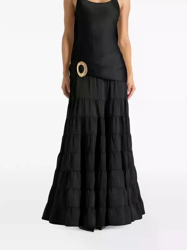 Manière De Voir Naomi In Cami Satin Tiered Belted Maxi Dress - Black