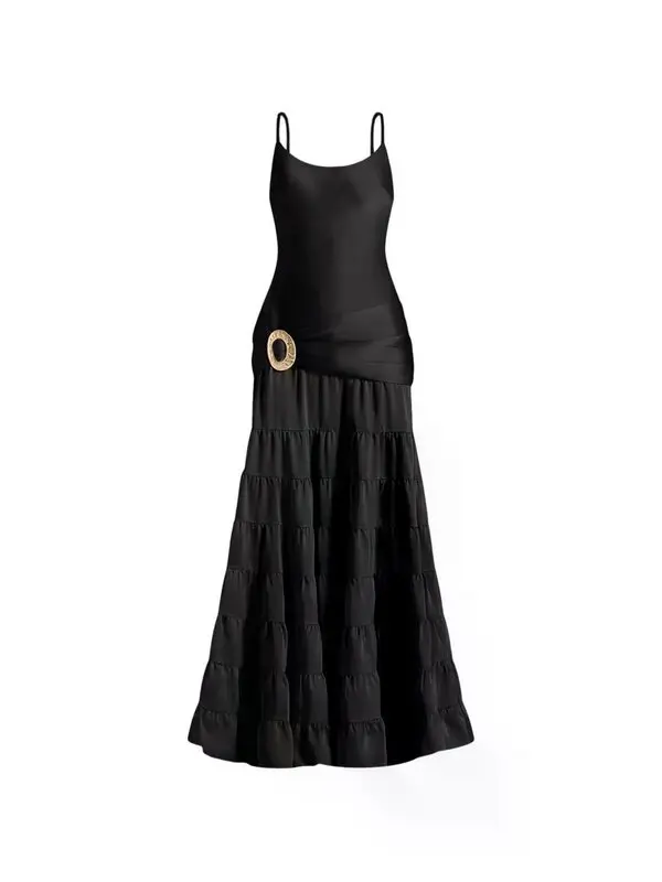 Manière De Voir Tiered Belted Maxi Dress - Black