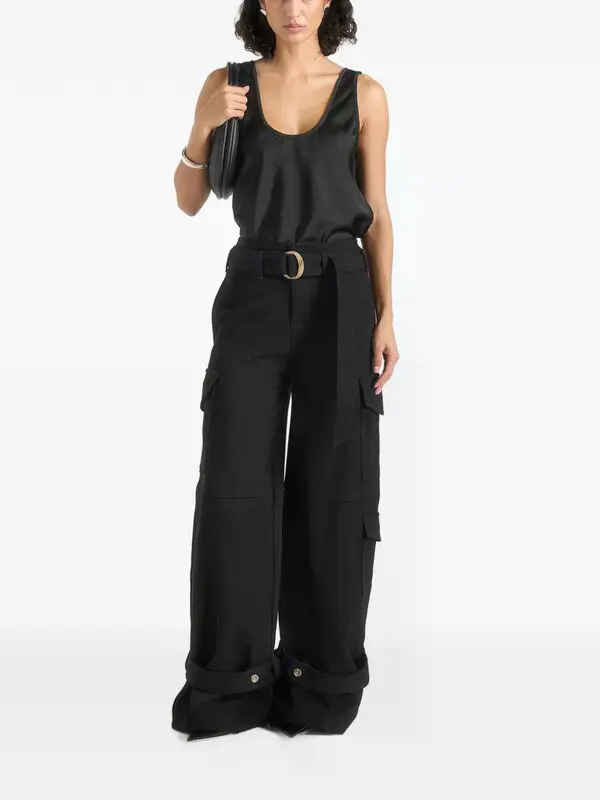 Manière De Voir Natalie In Belted Wide-leg Strap Cuff Cargo Pants - Black