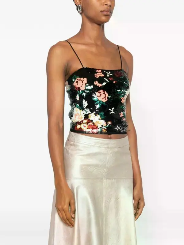 FORTE_FORTE Sequin-embellished Floral-pattern Top
