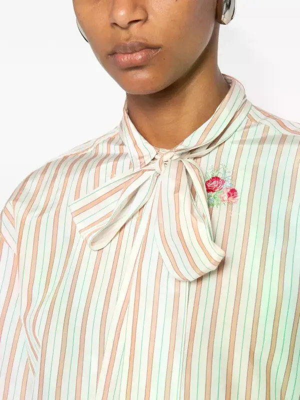 FORTE_FORTE Striped Bow Shirt - Neutrals