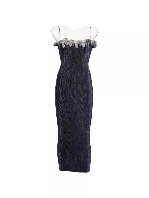 FFORME Lace-trim Plissé Dress - Blue