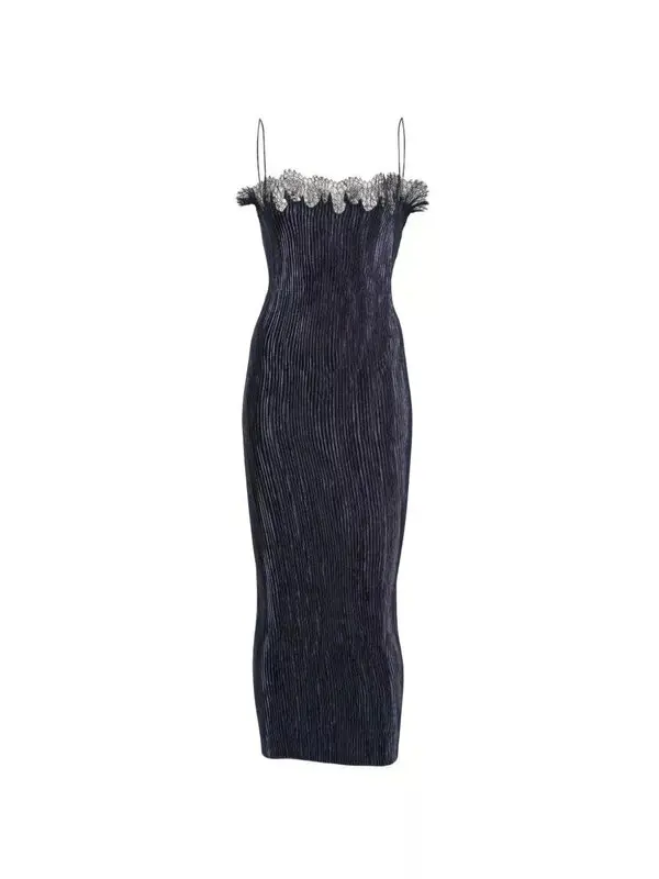 FFORME Lace-trim Plissé Midi Dress - Blue