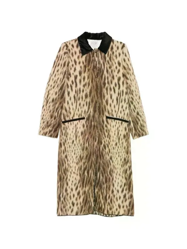 FORTE_FORTE Animal-print Contrast-collar Coat