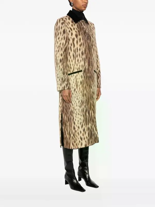 FORTE_FORTE Animal-print Contrast-collar Coat