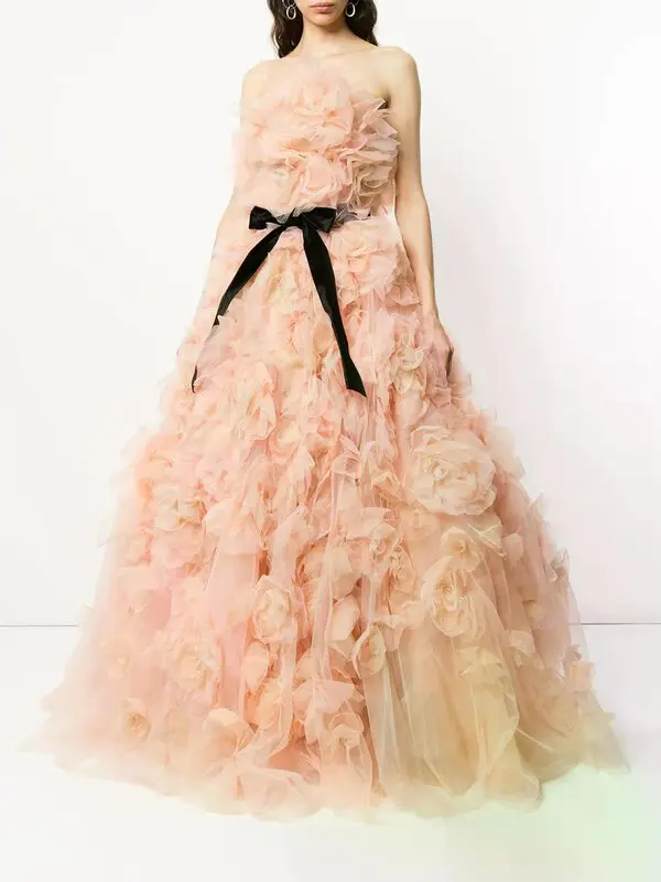 Marchesa Strapless Tulle Degrade Layered Dramatic Ballgown