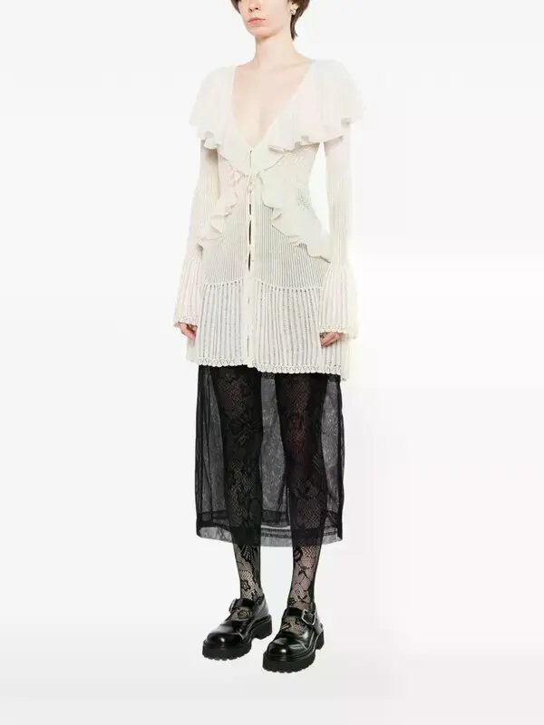 FETICO Ruffled Ribbed Cardigan - Neutrals