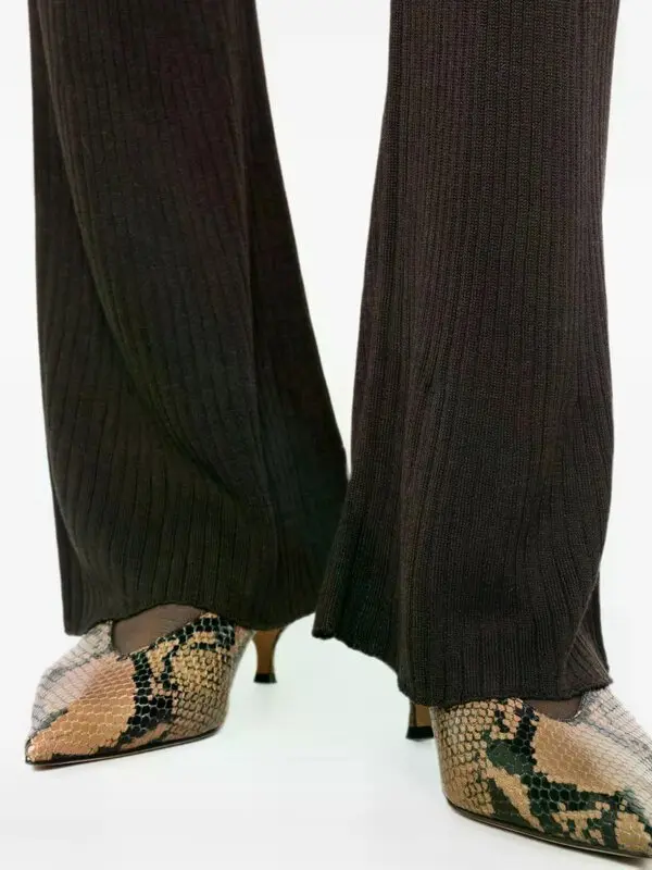 Eric Bompard Rib-knit High-waisted Flared Leg Trousers - Black