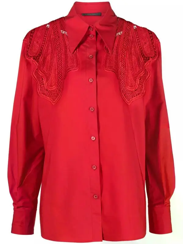 Alberta Ferretti Macramé-panelling Cotton Shirt - Red