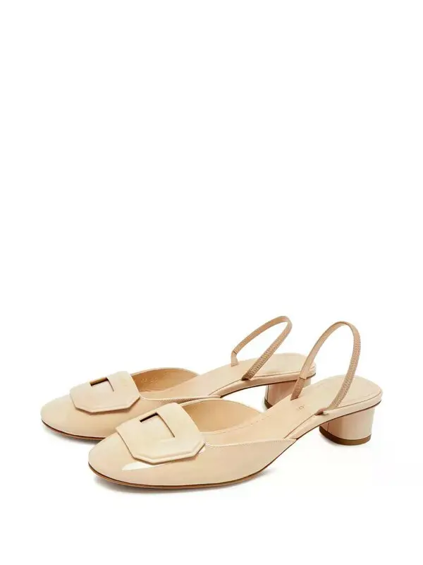 Dior Beige Patent Leather Slingback Pumps With Buckle Detail - Neutrals