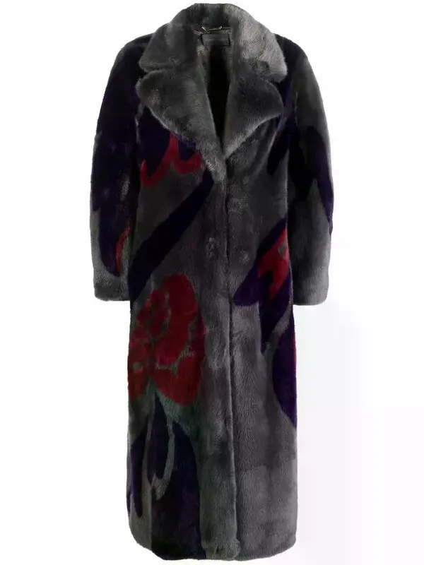 Alberta Ferretti Abstract-print Faux-fur Coat - Grey