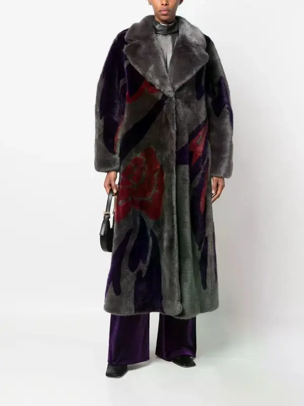 Alberta Ferretti Abstract-print Faux-fur Coat