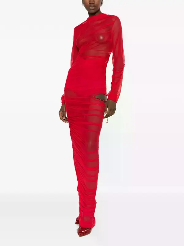 ATU BODY COUTURE Ruched Bead-embellished Maxi Dress - Red