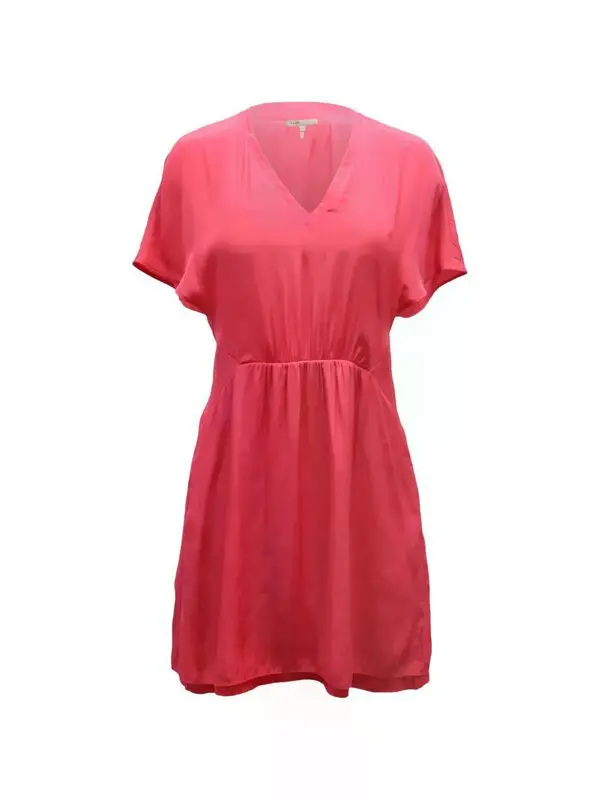 Maje Gathered V-neck Silk Dress