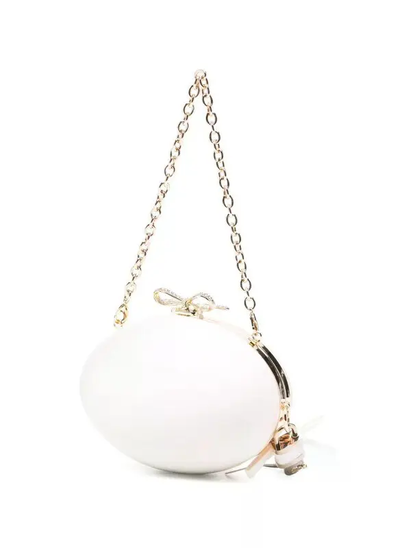SELF-PORTRAIT Bow Detail Oval Clutch Bag - Neutrals