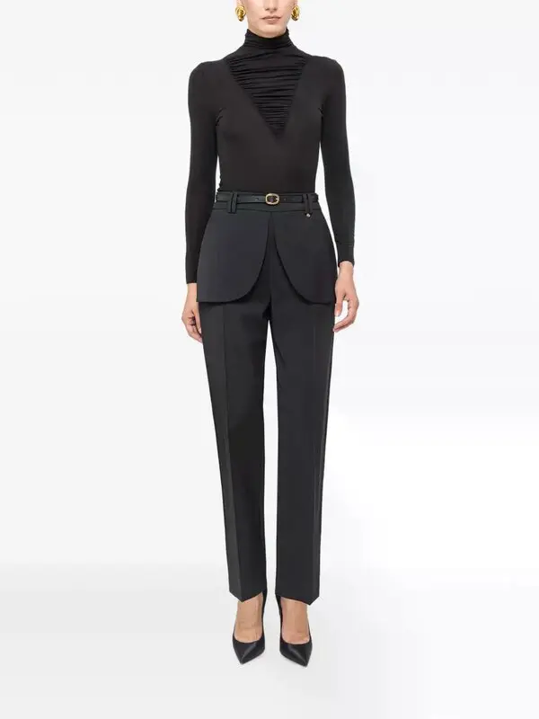 NISSA Lyocell-wool Blend Turtleneck Top With Ruched Detailing - Black