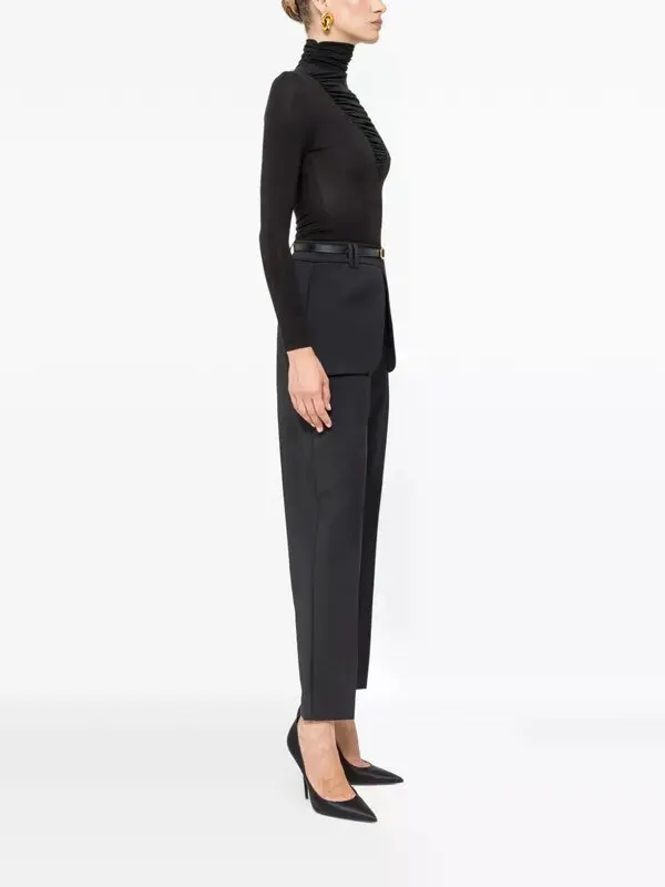 NISSA Lyocell-wool Blend Turtleneck Top With Ruched Detailing - Black