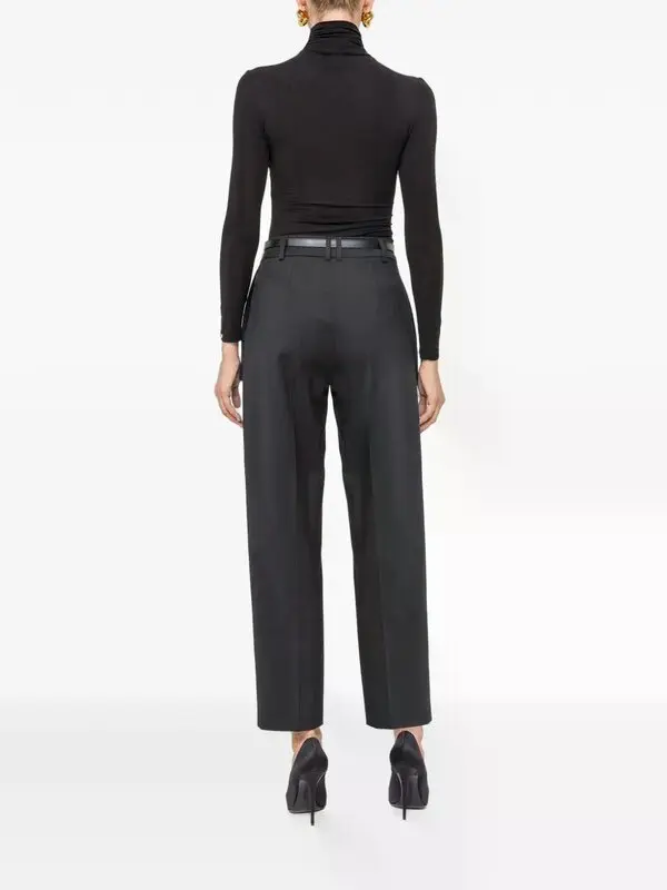 NISSA Lyocell-wool Blend Turtleneck Top With Ruched Detailing - Black