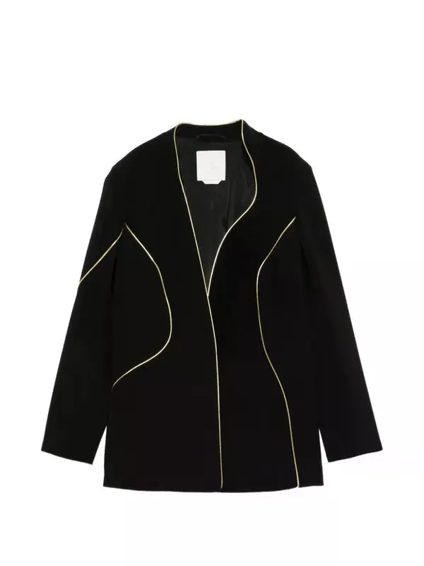 Marina Rinaldi Pietre Piped-trim Collarless Blazer - Black