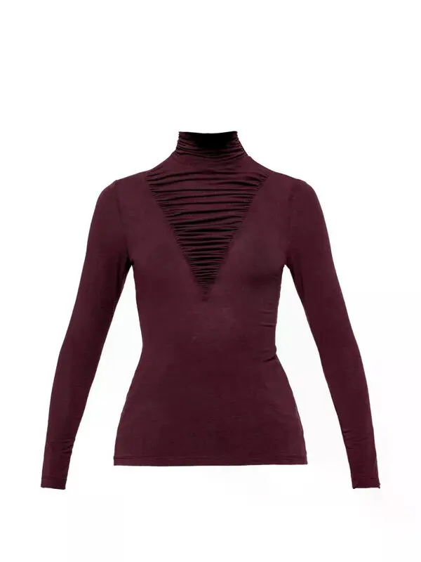 NISSA Lyocell Wool-blend Turtleneck Top - Red