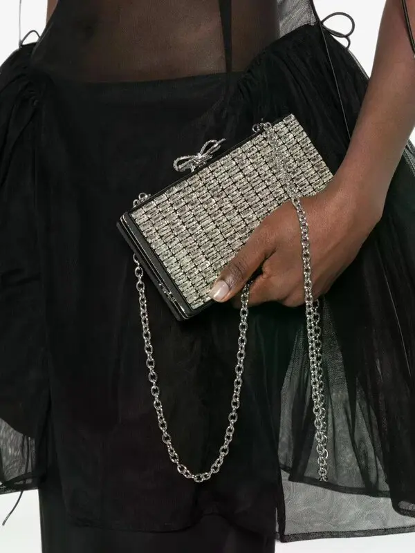 SELF-PORTRAIT Bow-embellished Crystal-embellished Clutch Bag