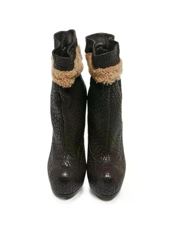 Saint Laurent Textured Shearling-trim Stiletto Ankle Boots