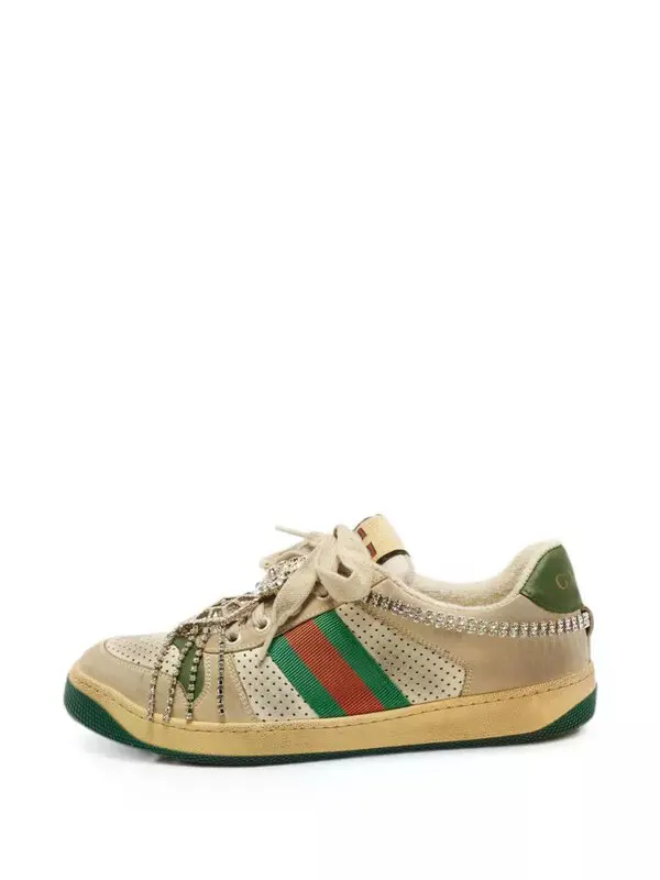Gucci Beige Leather Embellished Sneakers
