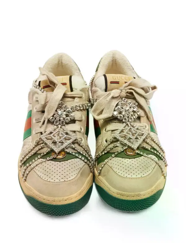 Gucci Beige Leather Embellished Sneakers