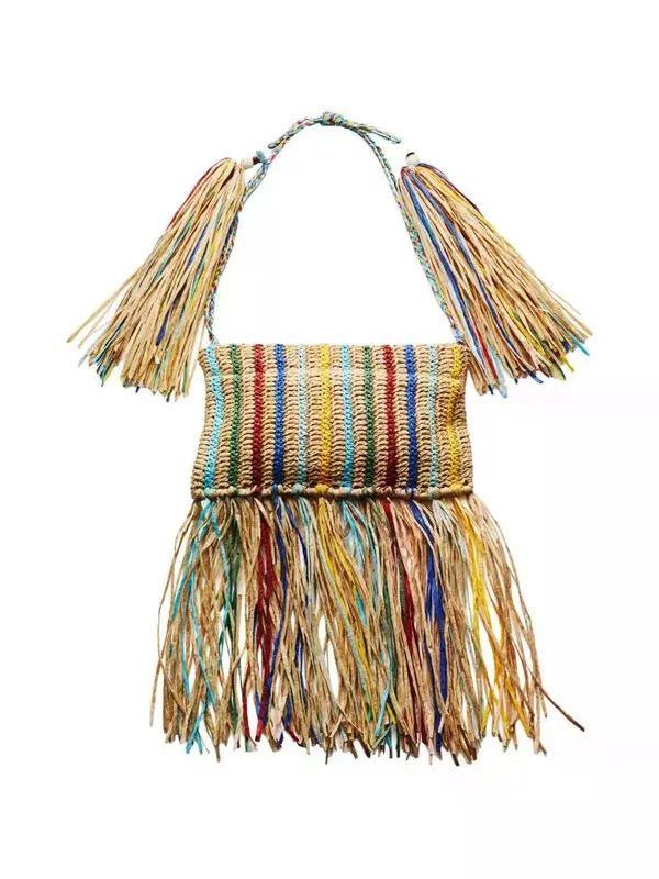 Patrizia Pepe Striped Fringed Shoulder Bag - Neutrals