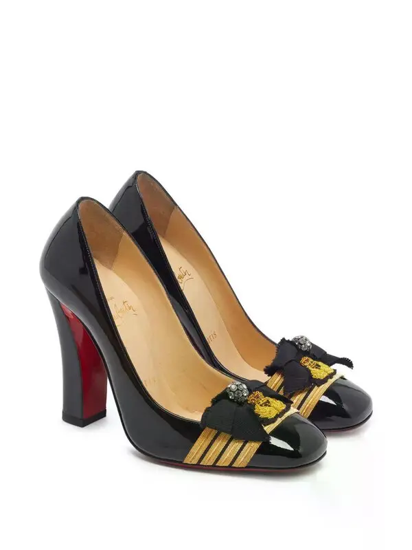 CHRISTIAN LOUBOUTIN Patent Leather Military Bow Pumps