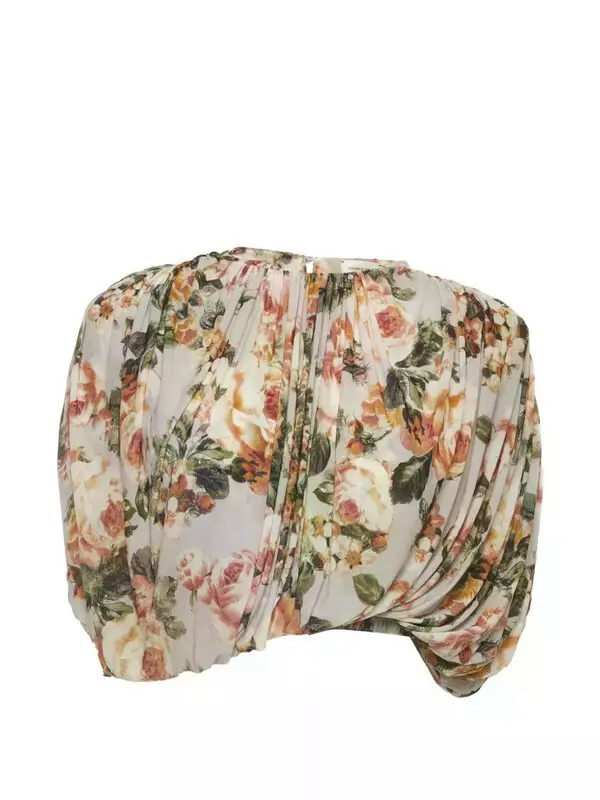 Magda Butrym Floral-print Gathered Cropped Blouse